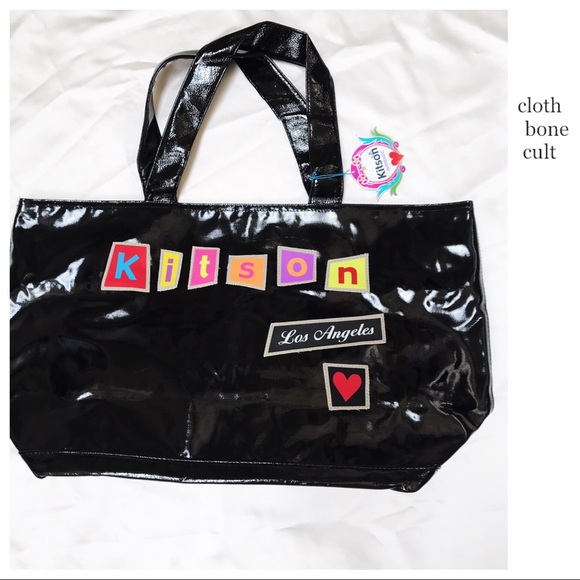 kitson | Bags | Nwt Kitson Los Angeles Black Vinyl Lrg Tote Bag | Poshmark
